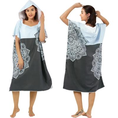 China Cheap Bulk Custom Printed Microfiber Surf Hooded Poncho Beach Towel For Adults for sale