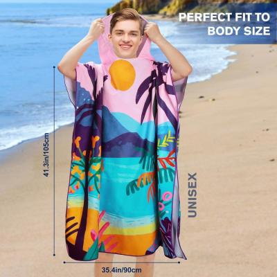 China Customized Printing Changing Surf Poncho Swim Robe Quick Dry Microfiber Poncho Towel Hooded Beach Towel for sale