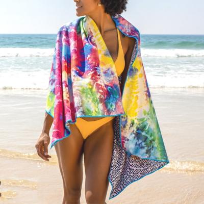 China Custom Logo Quick Dry Sand Proof Recycled Towel Microfiber Print Swimming Custom Beach Towel Repreve Towel for sale