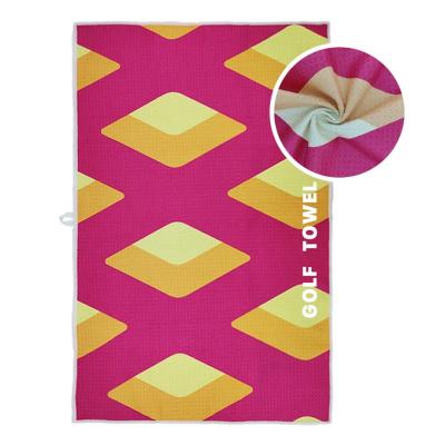 Toalha de golfe de fibra microfibra de tecido de waffle Toalha de golfe super absorvente com fecho suspenso