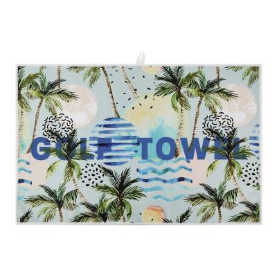 China Golfing Towel Waffle Towel Custom Logo Digital Print Low Price Easy Dry Golf Microfiber Golf Towel Sporting Used Fitness Gym for sale