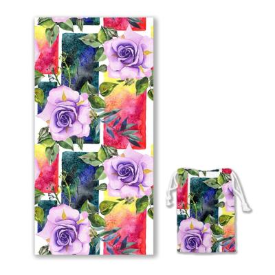 China Custom Made Logo Private Label Digital Printing Sublimated Green Leaf Design Microfiber Custom Beach Towels for sale