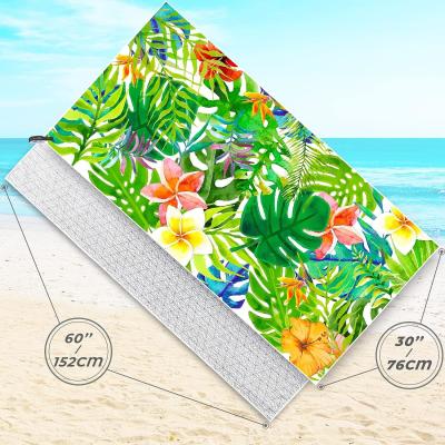 China Custom Made Logo Private Label Digital Printing Sublimated Green Leaf Design Microfiber Beach Towel for sale