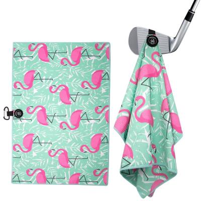 China Personalized Custom Logo Microfiber Golf Towels Centre Slit With Grommet And Hook for sale
