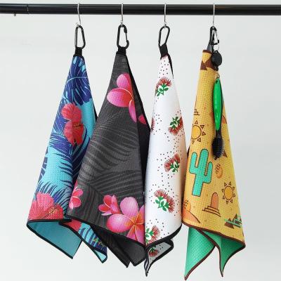 China OEM Stock Microfiber Golf Towels Wholesale Custom Print Microfiber Golf Ball Towel Magnetic Waffle Golf Towel With Magnet for sale