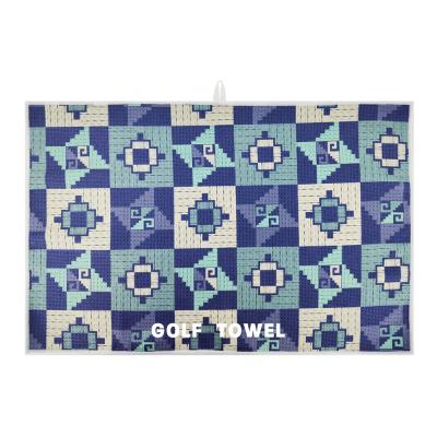 China Custom Printed Sublimation Waffle Microfiber Golf Towels With Logo and clip for sale