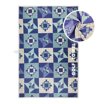 China Sublimation printed microfiber waffle golf towel custom logo for sale