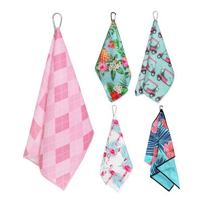 China Digital Printed Microfiber Waffle Weave Golf Towel With Custom Logo for sale
