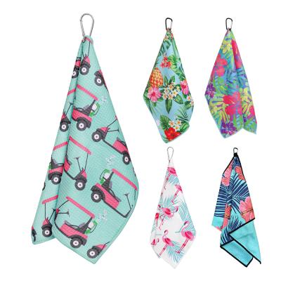 China Wholesale Custom Logo Printed Sublimation Golf Towel With Hook Brush for sale
