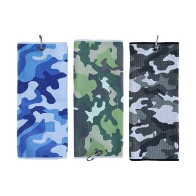 China Absorbent Microfiber Waffle Weave Golf Towel Printed Custom Logo for sale
