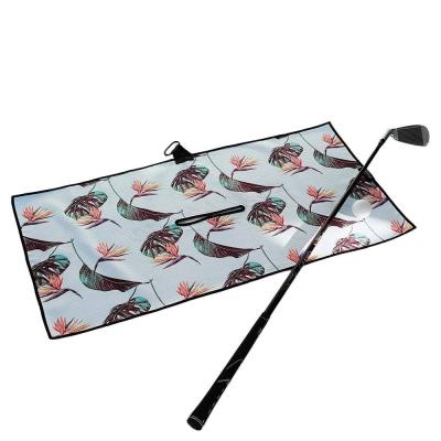 China Custom Sublimation Hanging Hoop and Center Hole Microfiber Golf Towel for sale