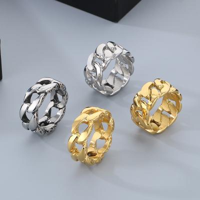 China Hip-Hop Titanium Stainless Steel Hollow Chain Twisted Ring Cuban Double Men’s Ring Jewelry-DGRM-KR107880-KJX for sale
