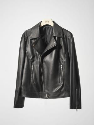 China Premium Sheepskin Leather Jacket with Zipper & Lapel Collar for sale