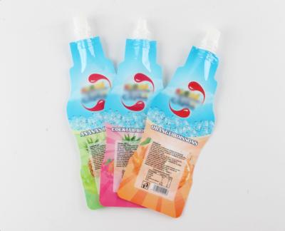 China Custom Printed Doypack Bag Beverage Bottle Shaped Nozzle Aluminum Foil Stand Up Spout Pouch for sale