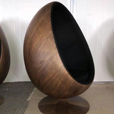 China Living Room Chair Walnut Veneer Fiberglass Pointed Ball Oval Egg Shell Type Lounge Chair Space Capsule Bubble Seat for sale