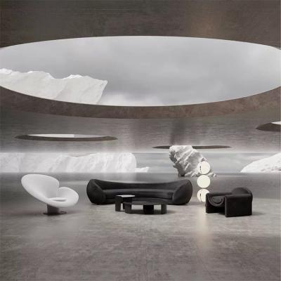 China Minimalist White Fabric Half Moon Shape Sectional Sofa Modern Round Couch Hotel Lobby Circular Sofa Special Shaped Cashmere Sofa for sale