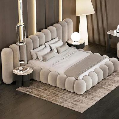 China MOYI Designer Bedroom Bed Upholstered Double Minimalist Fabric Bed Queen Size Bed Frame Modern BED for sale