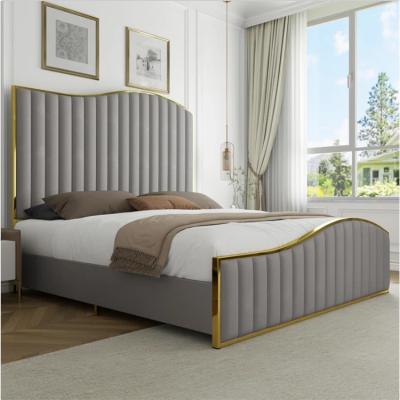 China Sleeping Modern Design Queen King Size Velvet Upholstered Platform Bed for sale