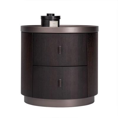 China Latest Design Light Luxury White Leather Hotel Bedroom Solid Oak Nightstand Modern Bed Side Table for sale