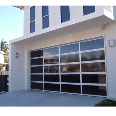 China Transparent Glass Panel Aluminum Frame Garage Door Vertical/Horizontal Opening for sale