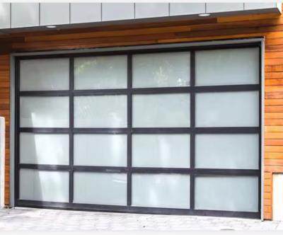 China Modern Black Elegant Aluminum Frame Tempered Water Tightness Class 3 Transparent Overhead Garage Door Glass Sectional Garage Door for sale