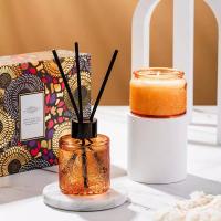 China Luxury Embossed Reed Diffuser Bottle And Aromatic Soybean Candle Gift Set for sale