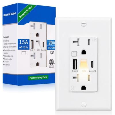 China Wall Mounted Night Light USB Outlet 20A 2700K Tamper Resistant for sale