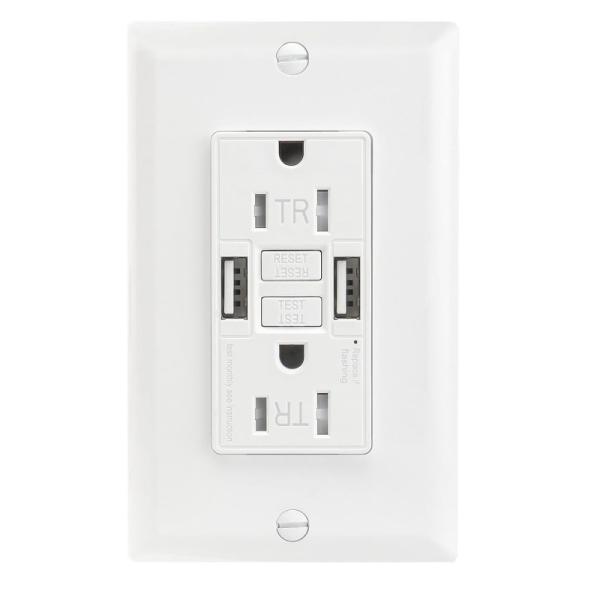 Quality Auto Monitoring Secure GFI GFCI Electrical Outlet 15A With 2 USB for sale