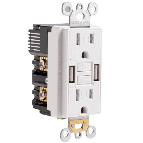 Quality Auto Monitoring Secure GFI GFCI Electrical Outlet 15A With 2 USB for sale