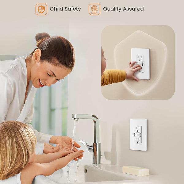 Quality Auto Monitoring Secure GFI GFCI Electrical Outlet 15A With 2 USB for sale
