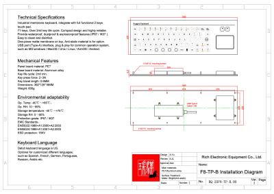 China IP67 surface Industrial Membrane Keyboard integrating TouchPad One Piece Matte Membrane On Top Front Panel Mounted -40℃ for sale