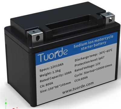 China 12V 10Ah 120CCA natrium-ion motorfietsstarterbatterij met 120A koude cranking amp Te koop