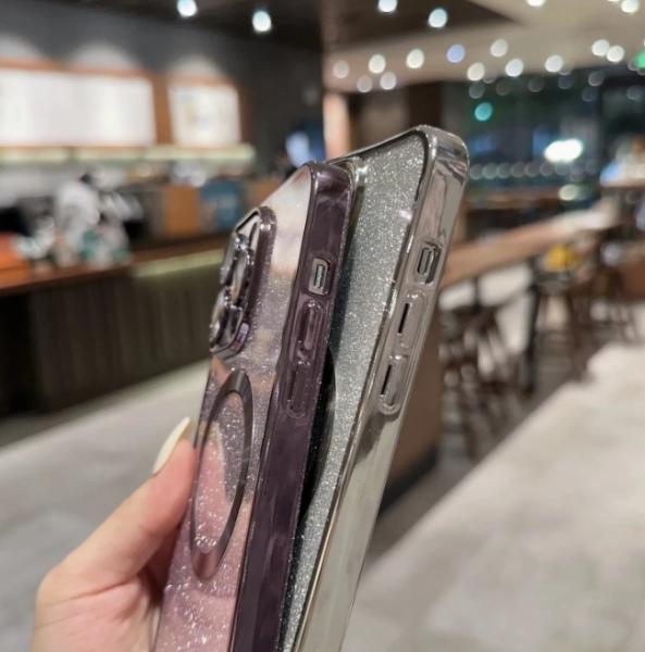 Quality New Luxury Transparent Flash Powder Magnetic Mobile Phone Case Lens Protection for sale
