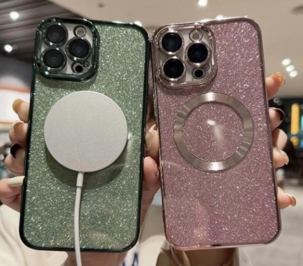 Quality New Luxury Transparent Flash Powder Magnetic Mobile Phone Case Lens Protection for sale