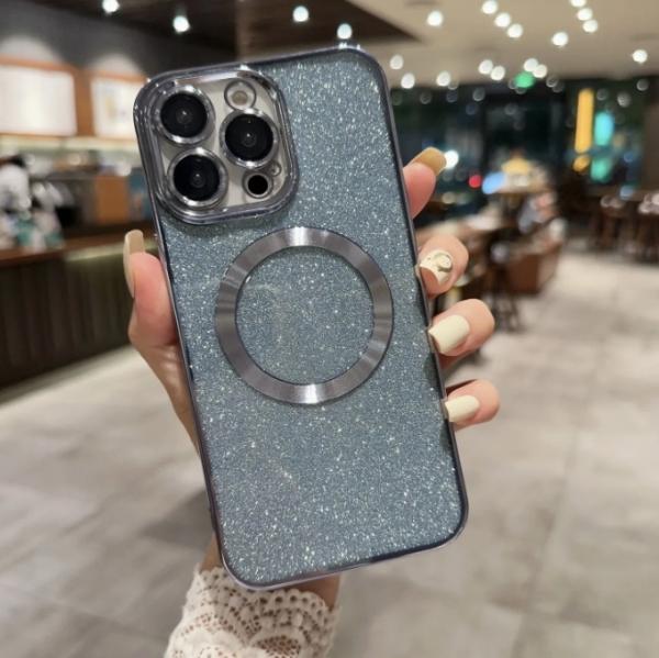Quality New Luxury Transparent Flash Powder Magnetic Mobile Phone Case Lens Protection for sale