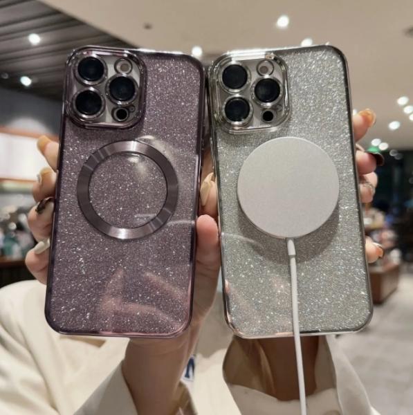 Quality New Luxury Transparent Flash Powder Magnetic Mobile Phone Case Lens Protection for sale