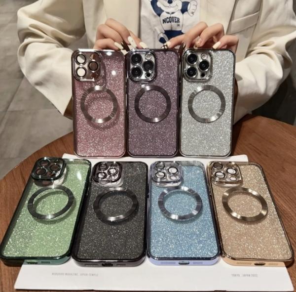 Quality New Luxury Transparent Flash Powder Magnetic Mobile Phone Case Lens Protection for sale