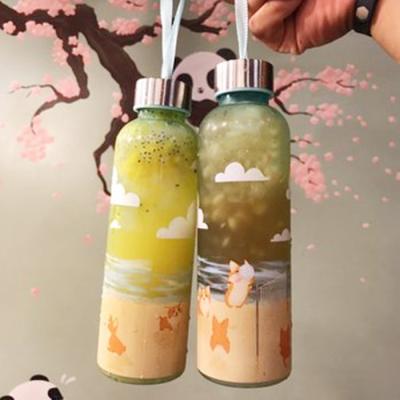 China 16oz glass bottle boba tea bottles with printing for sale