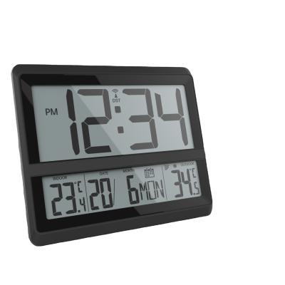 China Radio-controlled Digital Table Clock with Indoor Outdoor Temperature 22.6 x 2.7 x 18.8cm for sale