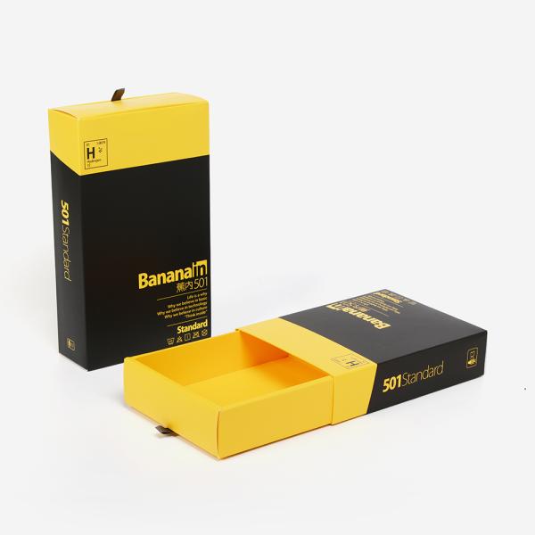 Quality Custom Eco-friendly Matte Yellow Storage Electronic Product Paper Slide Drawer Boxes Sponge Matt Lamination Embossed for Thin for sale