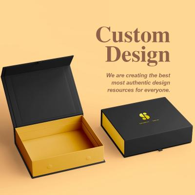 China Custom Black/Yellow Logo Luxury Recyclable Folding Magnet Gift Box Skincare Hard Cardboard Packaging Sponge Recycled Materials for sale