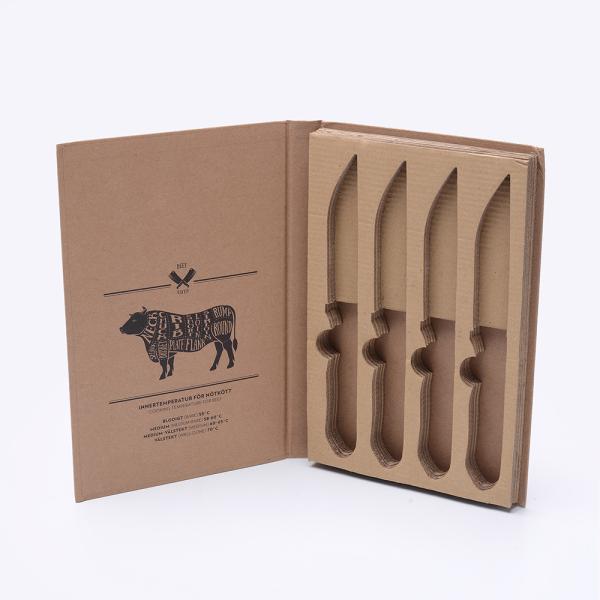 Quality High-End Custom Logo Printed Recycle Kraft Paper Corrugated Cardboard Knife Box Sponge Liner Kitchen Knife Packaging Box for sale