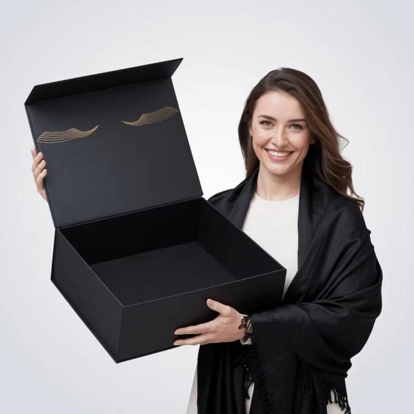 Quality Recyclable Rigid Cardboard Custom Logo Gift Box Black Hard Magnetic Sponge Liner Collapsible Cosmetic Packaging Colorful Boxes for sale