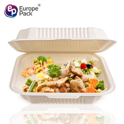 Cina Food grade eco friendly cornstarch tableware 900ml biodegradable 3 compartment lunch box in vendita