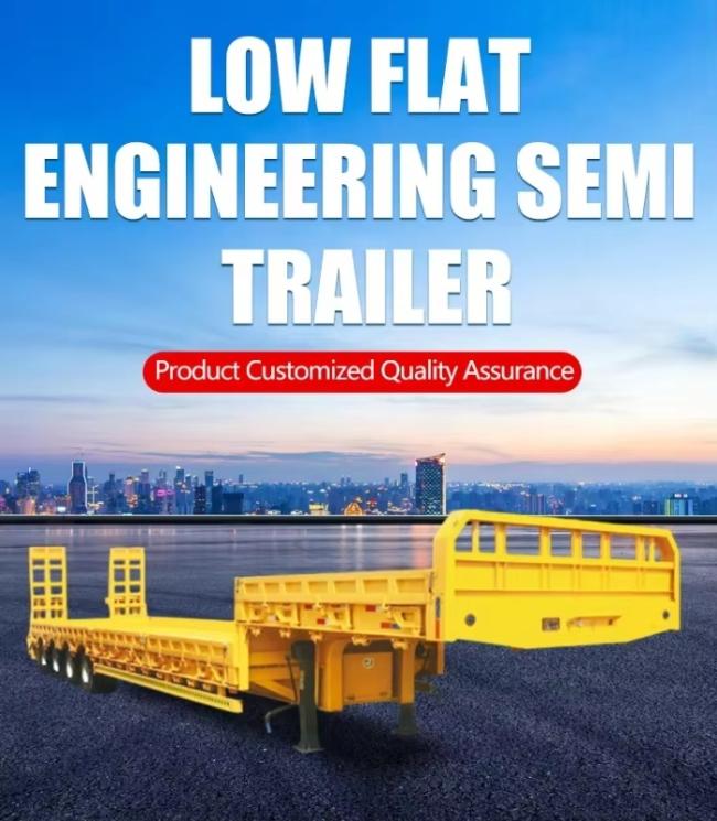 China High Strength 4 Axles 17m 25m Flat Bed Trailer 80t Telescopic Low Flatbed Truck Trailer 3 Axle Lowbed Semi Trailer