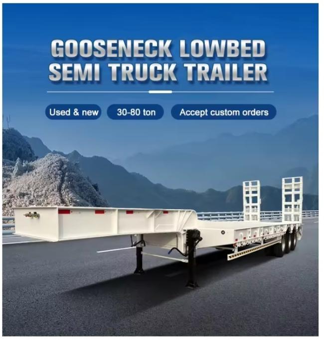 13m Lowbed Truck 60 Ton New Low Loader Bed Semi Trailer Transport Lowbed Semi Truck Trailer 3 Axle Gooseneck Flatbed Trailer