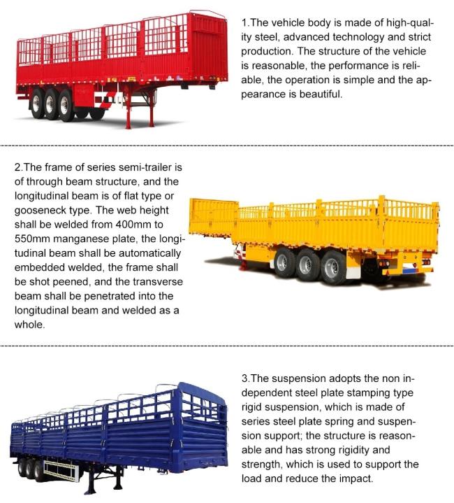 Hot Sale Cattle / Horse Transportation 3 Axles Fence Cargo Truck Semi Trailer