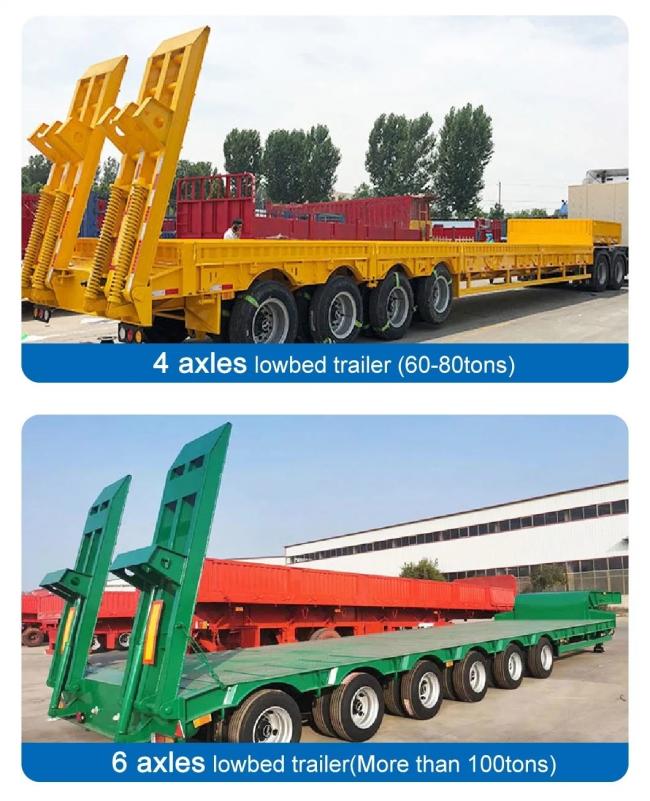 30t Lowbed Flat Deck Semi Trailers in China Factory Price 2 3 4 Axles 60 80 100 120 Tons Gooseneck Low Bed Loader