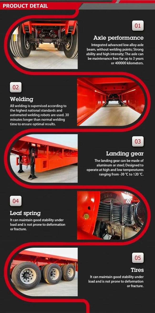 3/4axles 60 Tons 20/40 FT Container Shipping Flat Deck High Bed Platform Flatbed Truck Trailer Semi Trailer