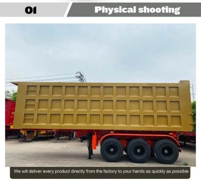 China Hydraulische mijnbouw aanhangwagen 40t 50t Truck Drie-assige platbed U-vormige dumpende halve aanhangwagen Te koop